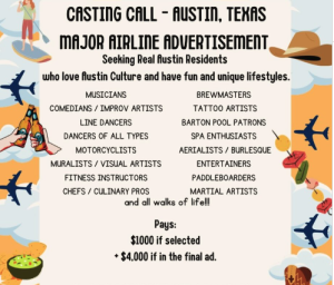 Now Casting: Major Airline Advertisement - All types of people! PAID ...